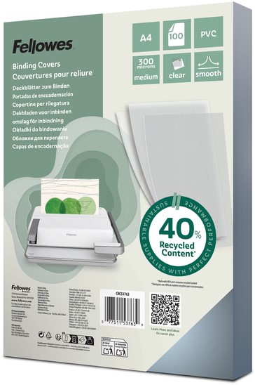 Voorblad Fellowes A4 PVC 300micron recycled 100 stuks bij Van Hilten